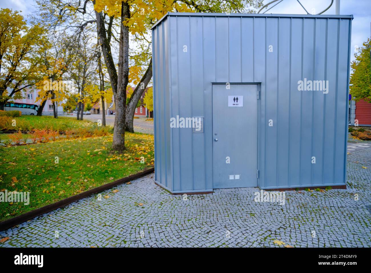 public toilet building. Front view of modern toilet. Outdoor toilet ...