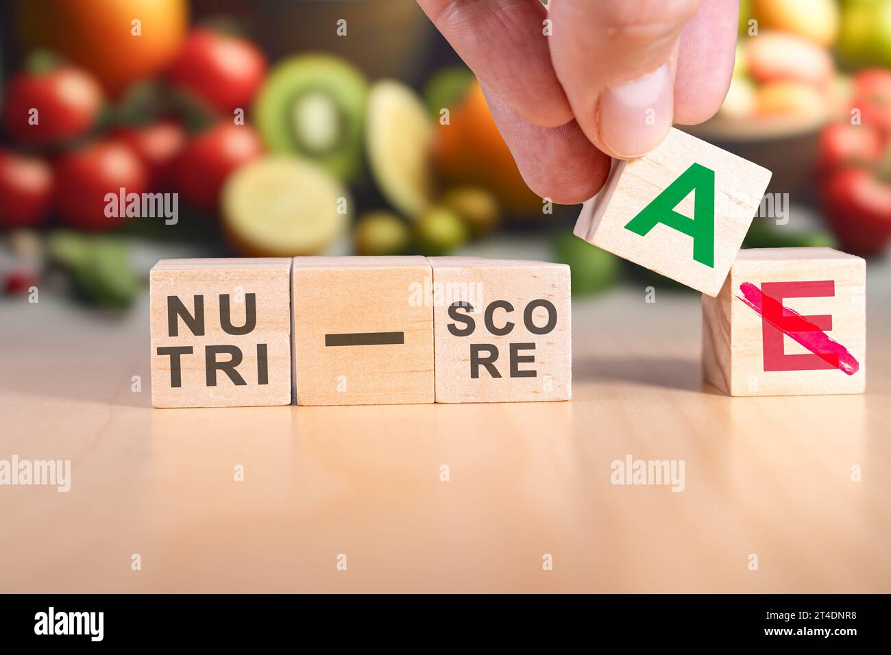 Hand changing the expression nutri-score E to nutri-score A Stock Photo ...