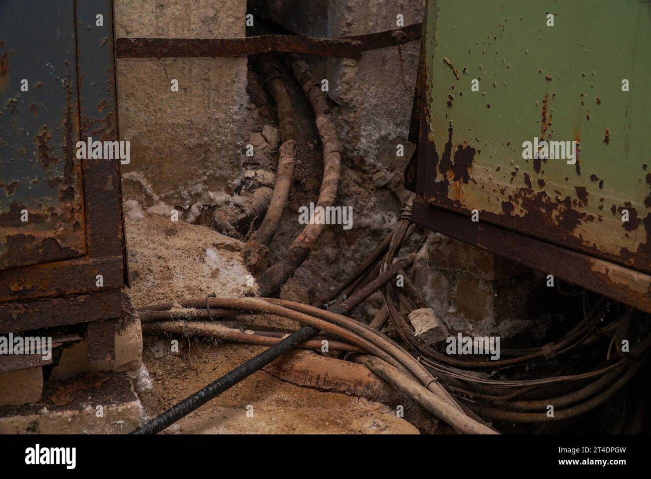Old thick electrical cables in the dungeon or in the basement Stock ...