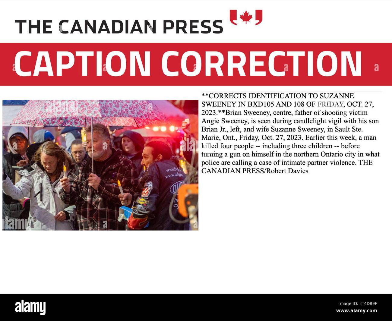 Sault Ste. Marie, Canada. 30th Oct, 2023. Brian Sweeney, centre, father ...
