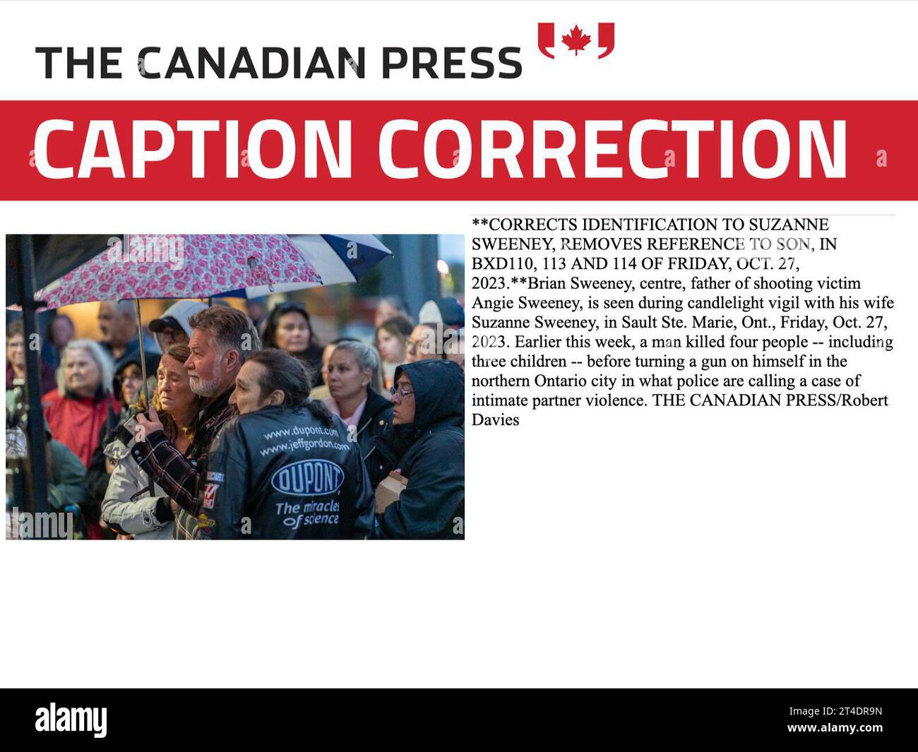 Sault Ste. Marie, Canada. 30th Oct, 2023. Brian Sweeney, centre, father ...