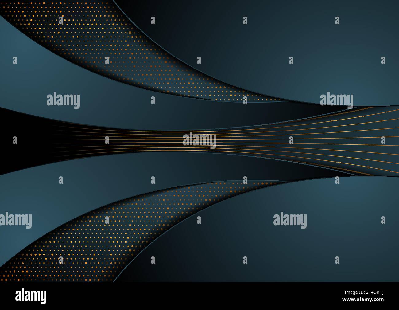 Dark blue and golden abstract tech wavy background. Luxury glitter dots ...