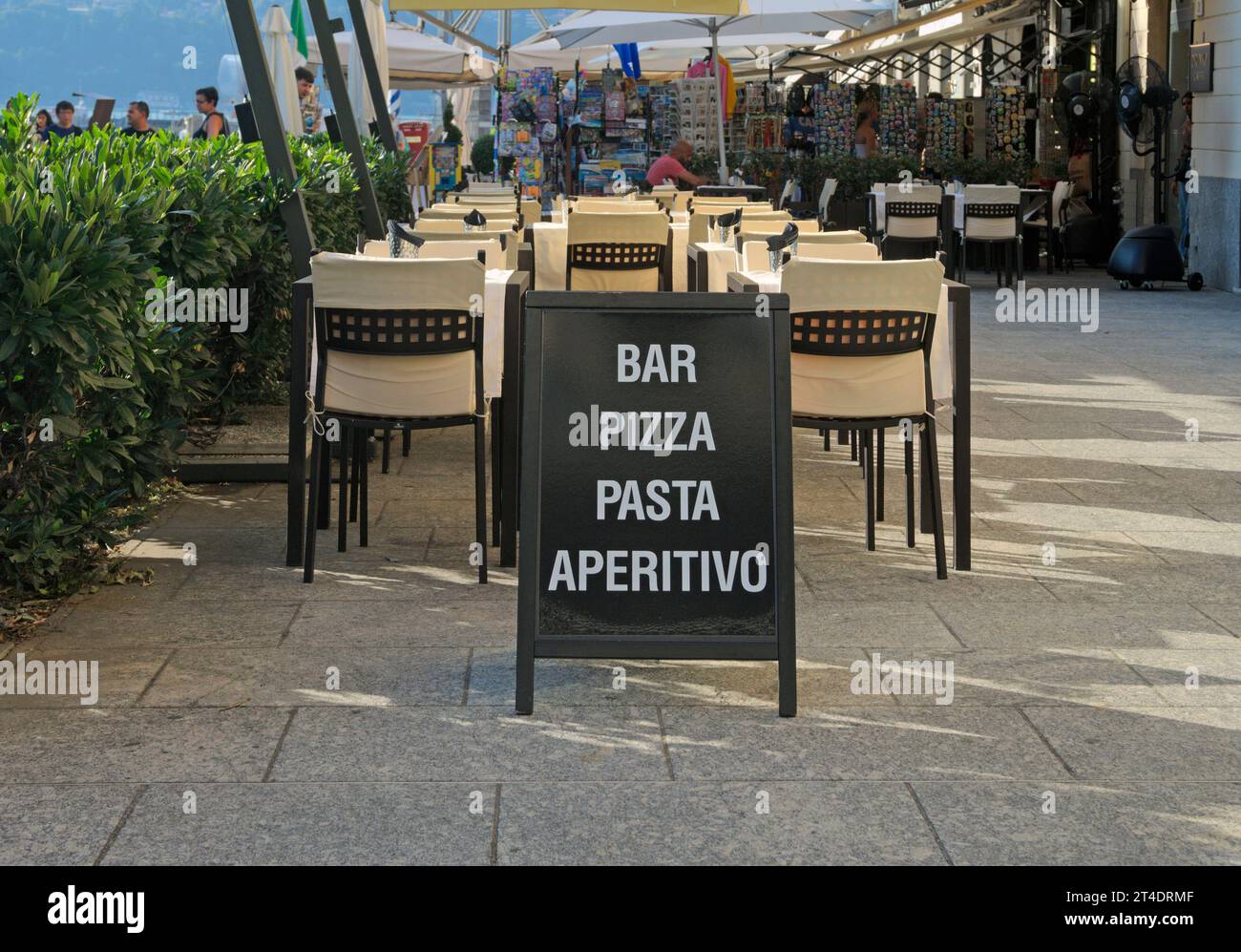 bar restaurant signboard stand in Piazza Cavour, Como, Italy Stock ...
