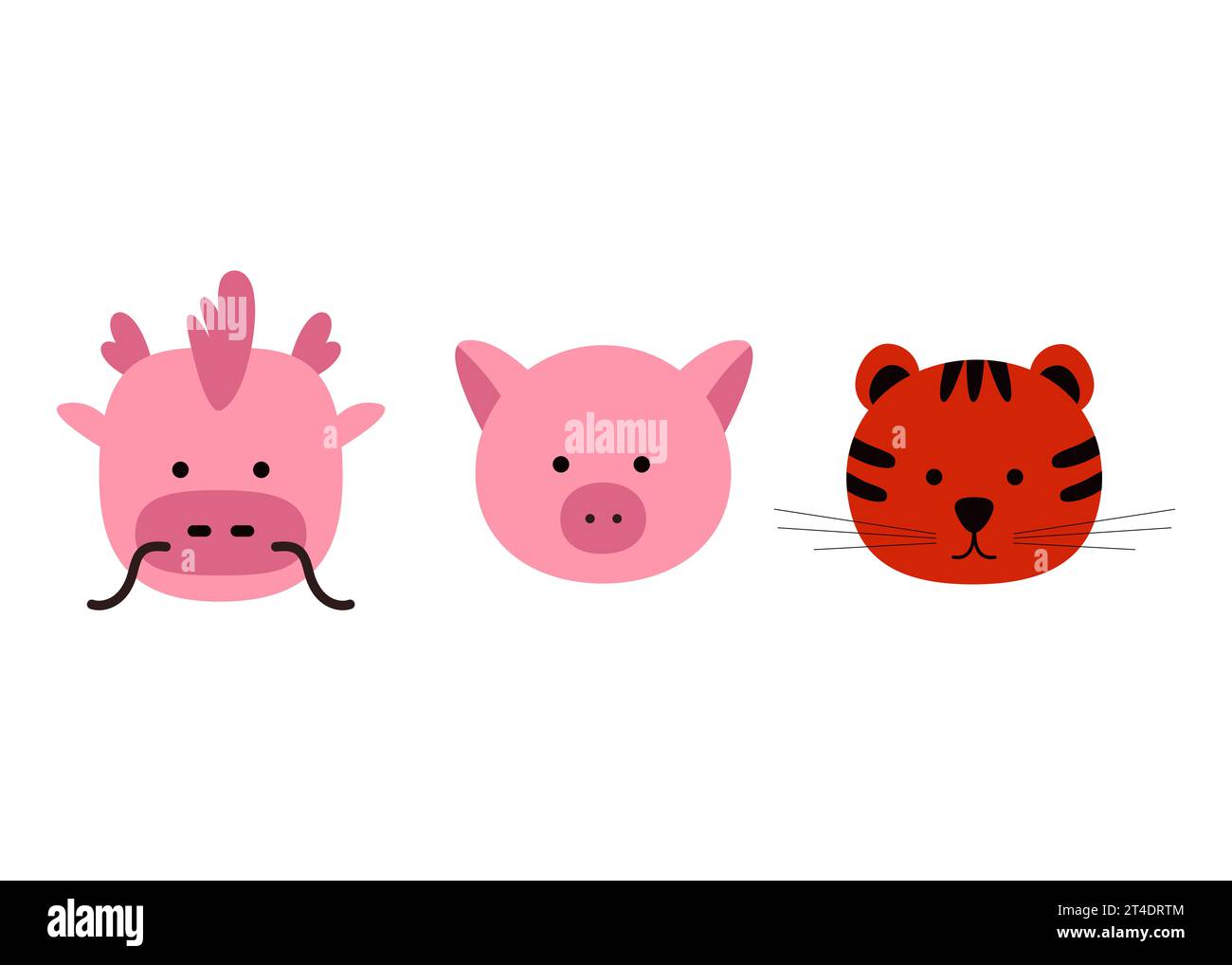 Chinese zodiac animal in flat style, dragon tiger pig. Vector ...