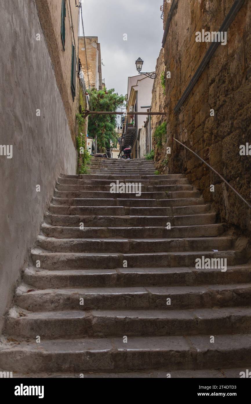 Palermo, Sicily, 2016. The well-worn steps of an ancient stone ...