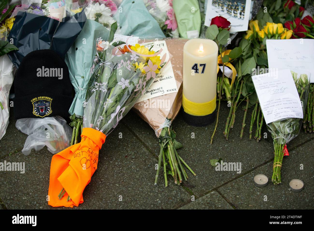 A memorial for Ice Hockey player Adam Johnson outside the Motorpoint ...