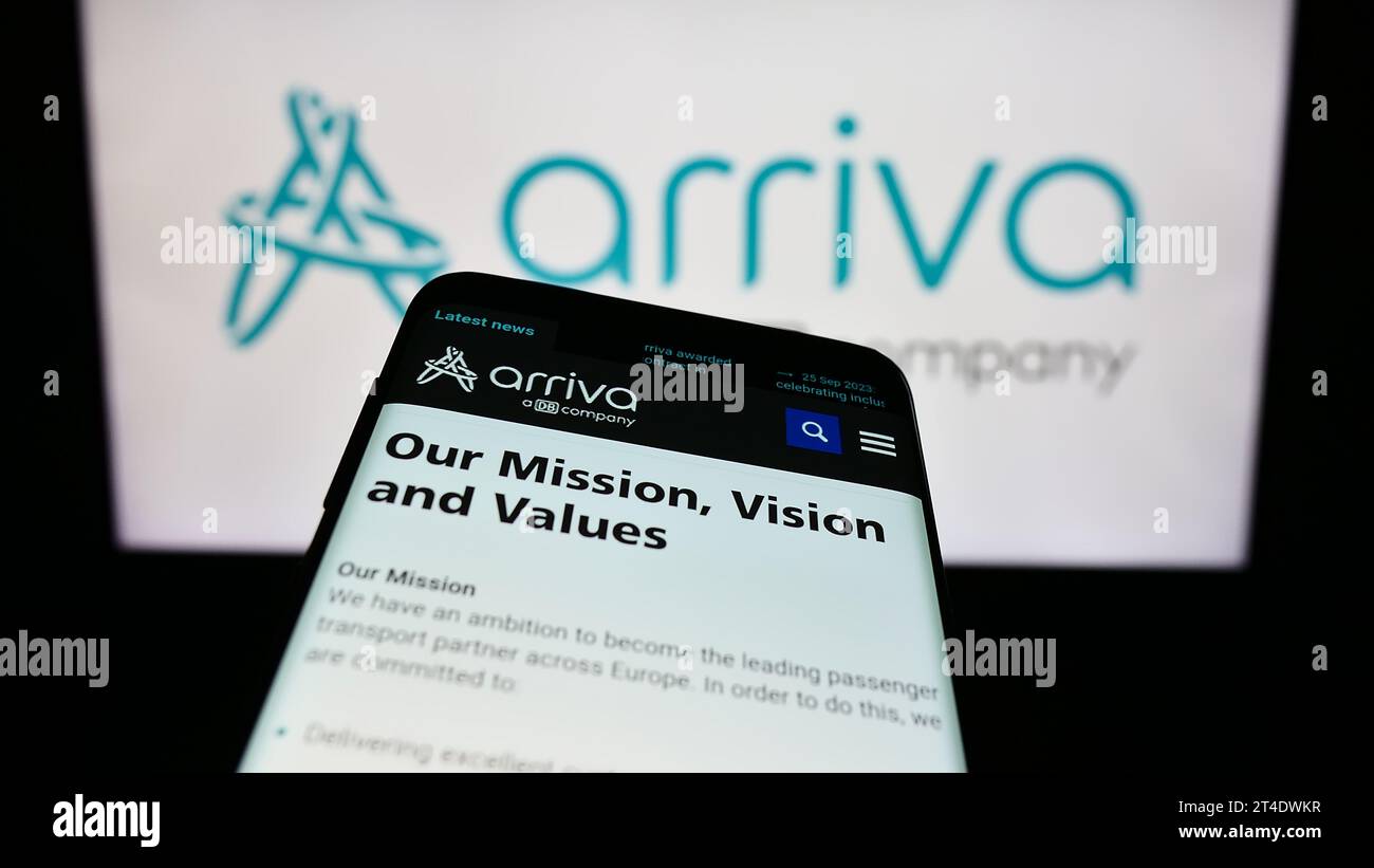 Smartphone with webpage of British public transport company Arriva plc ...