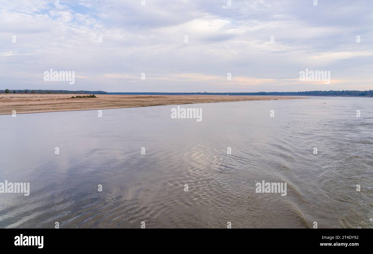Panorama of sand banks due to extreme low water conditions on ...