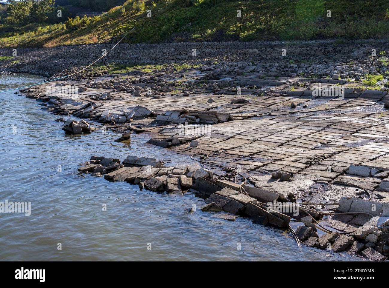 Damaged concrete revetment mats exposed by extreme low water conditions ...