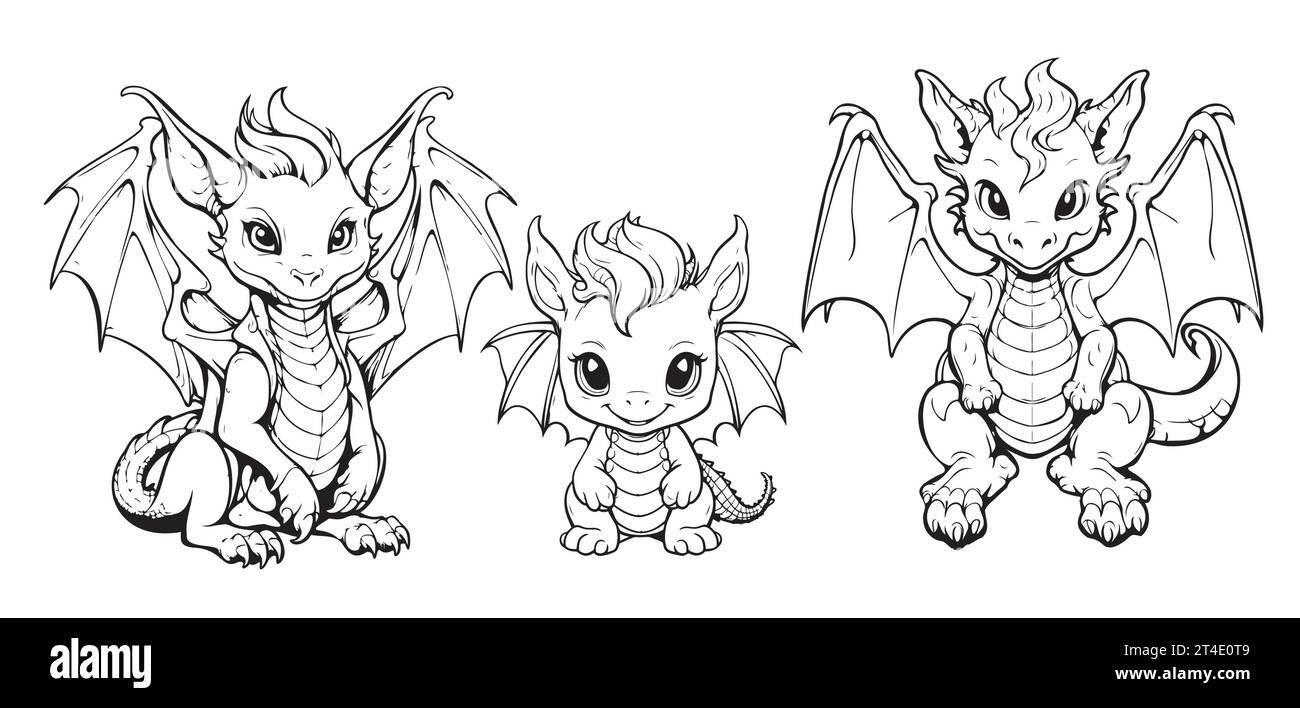 Dragon family sketch hand drawn in comic style. Symbol and sign of new ...
