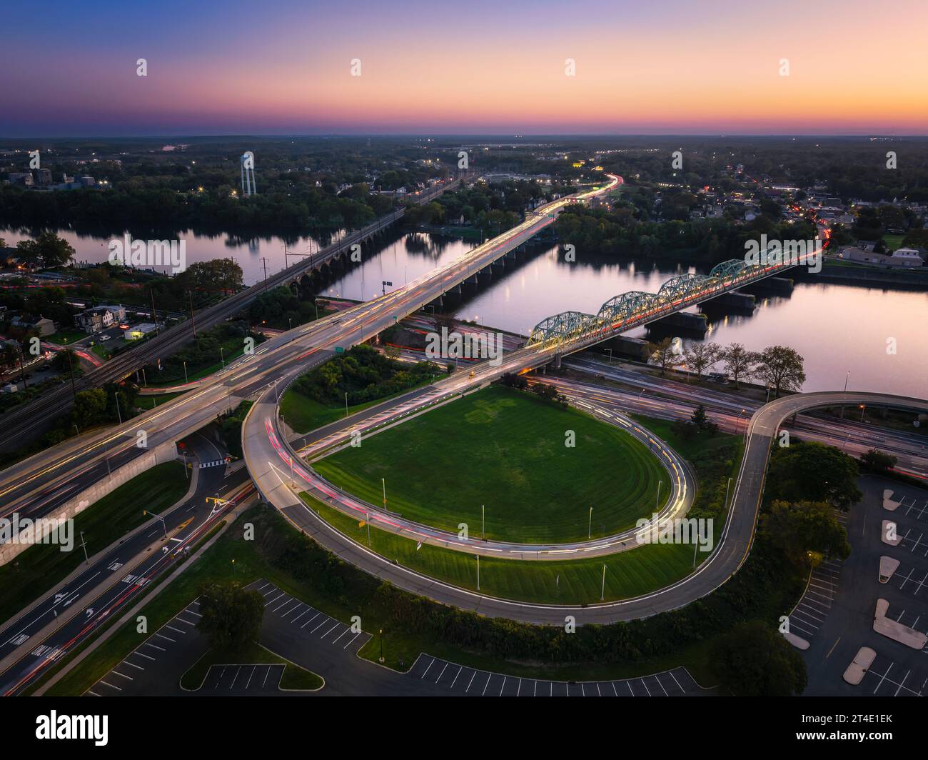 Lower Trenton Bridge NJ - Aerial view of the illuminated Lower Trenton ...