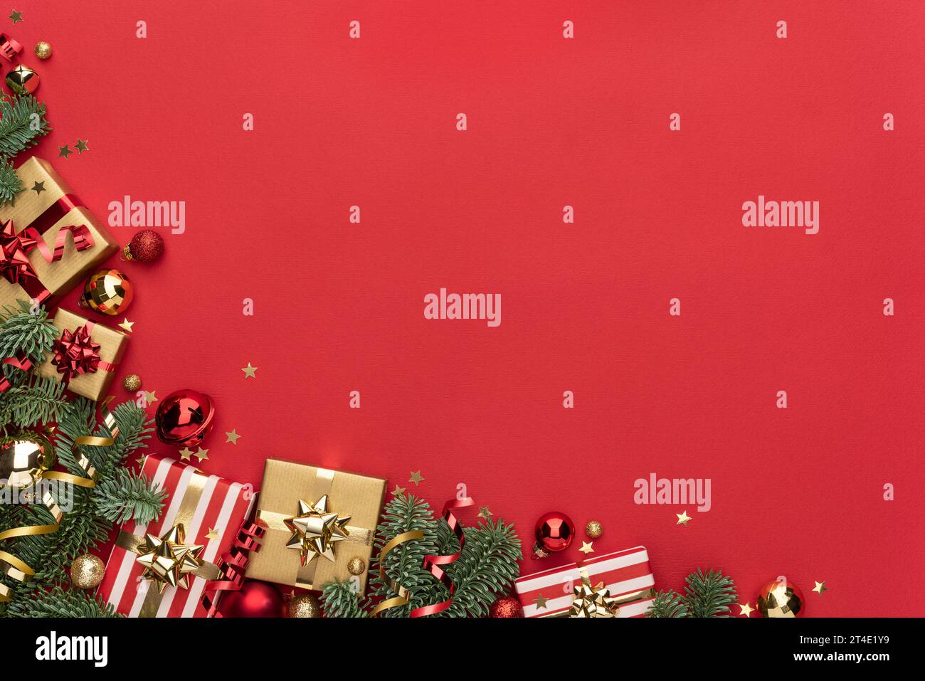 Red Christmas Background with Corner Border Stock Photo - Alamy
