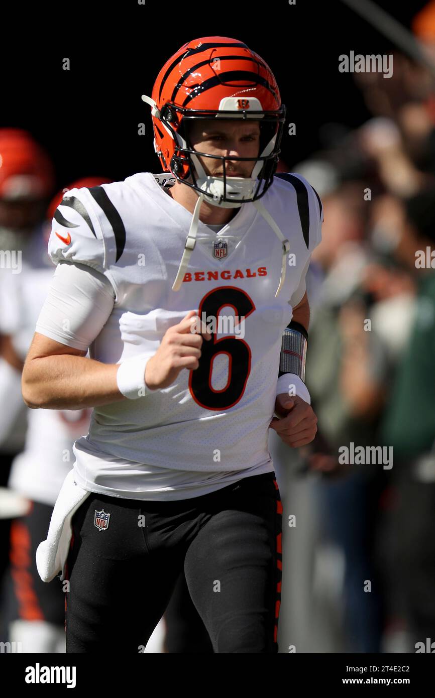 Cincinnati Bengals quarterback Jake Browning (6) runs onto the field ...