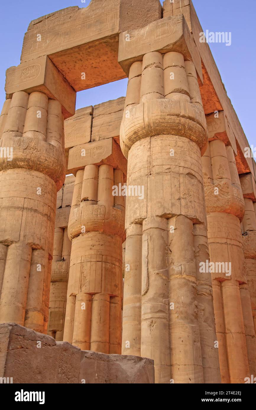Columns with hieroglyphics at the Tample in Karnak. Luxor. Egypt ...