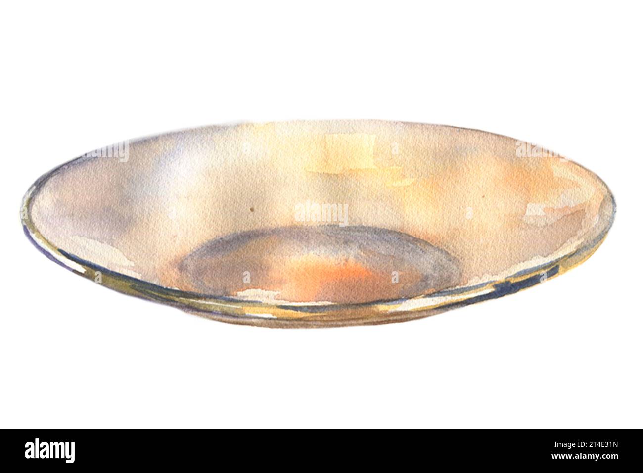 Hand drawn watercolor illustration of empty white glass plate, isolated ...