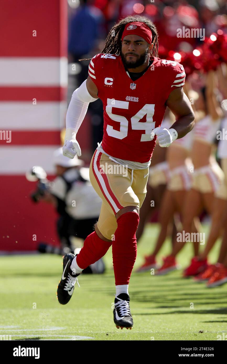 San Francisco 49ers linebacker Fred Warner (54) runs onto the field ...