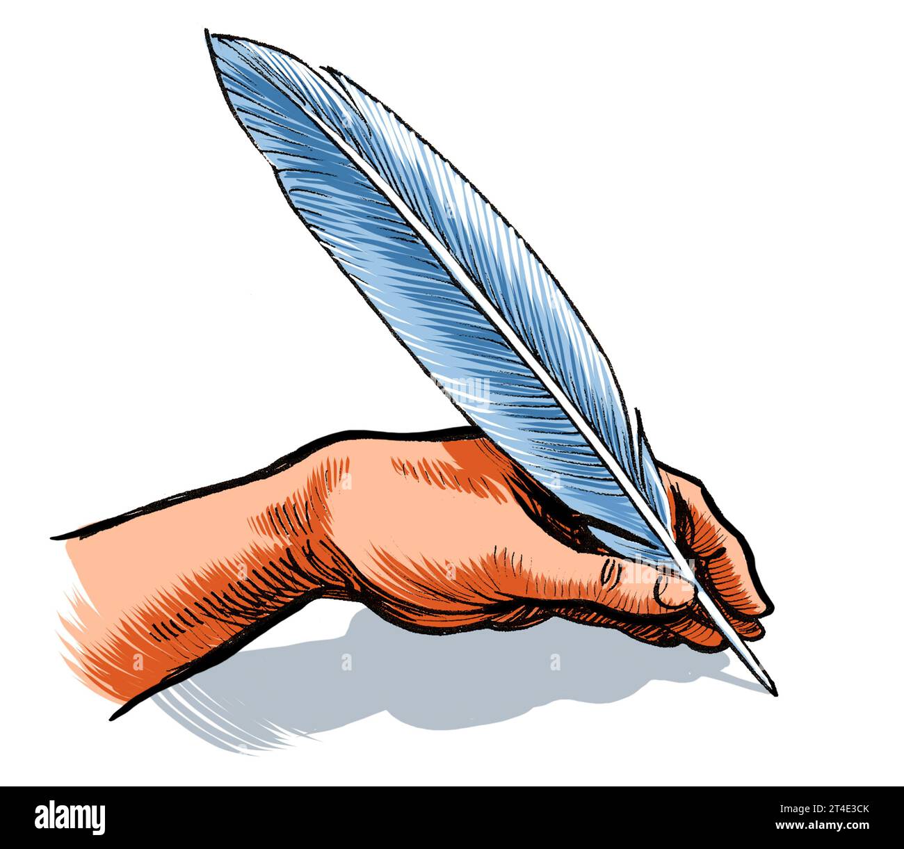 Hand writing with a quill pen. Hand-drawn ink on paper and hand colored ...