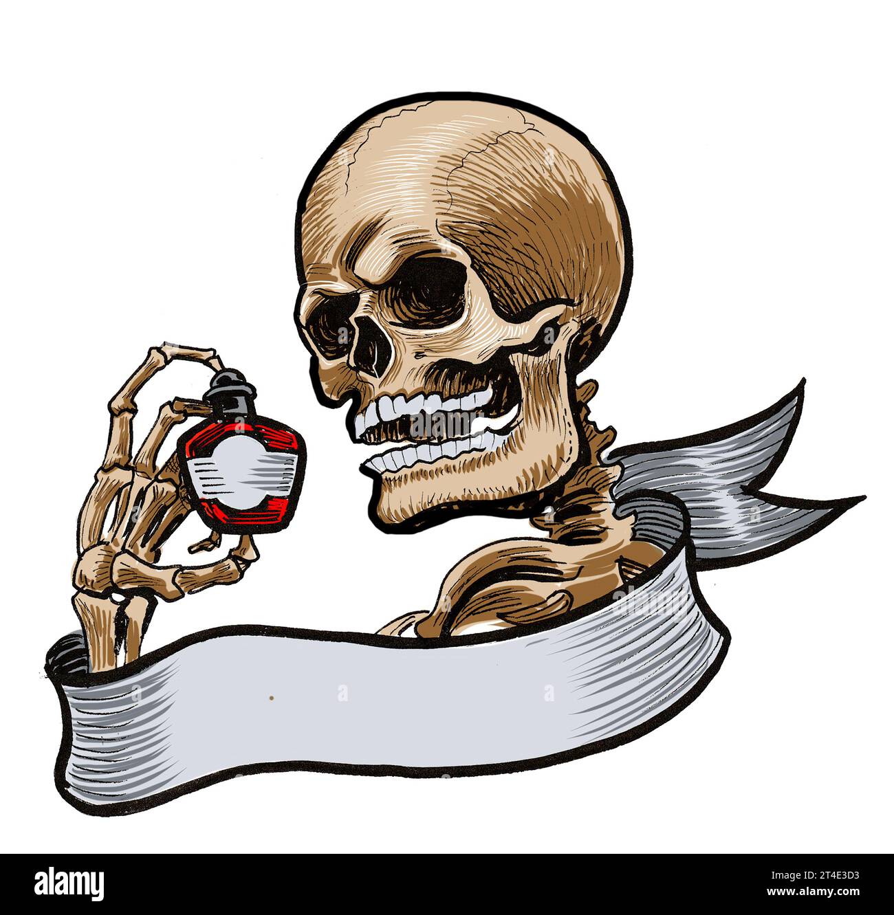 Human skeleton with a bottle of poison. Hand-drawn illustration Stock ...