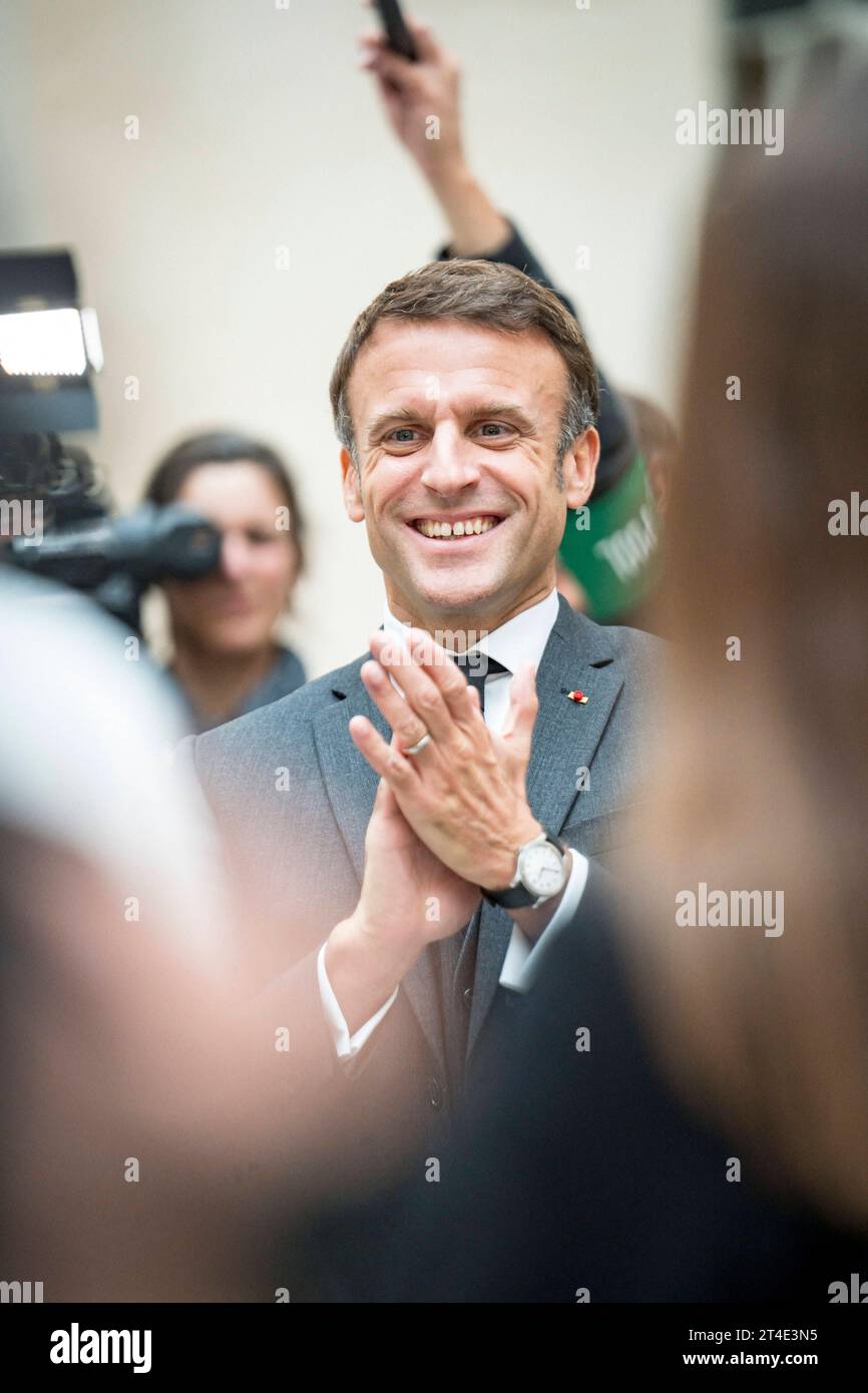 Villers Cotterets, France. 30th Oct, 2023. French President Emmanuel ...
