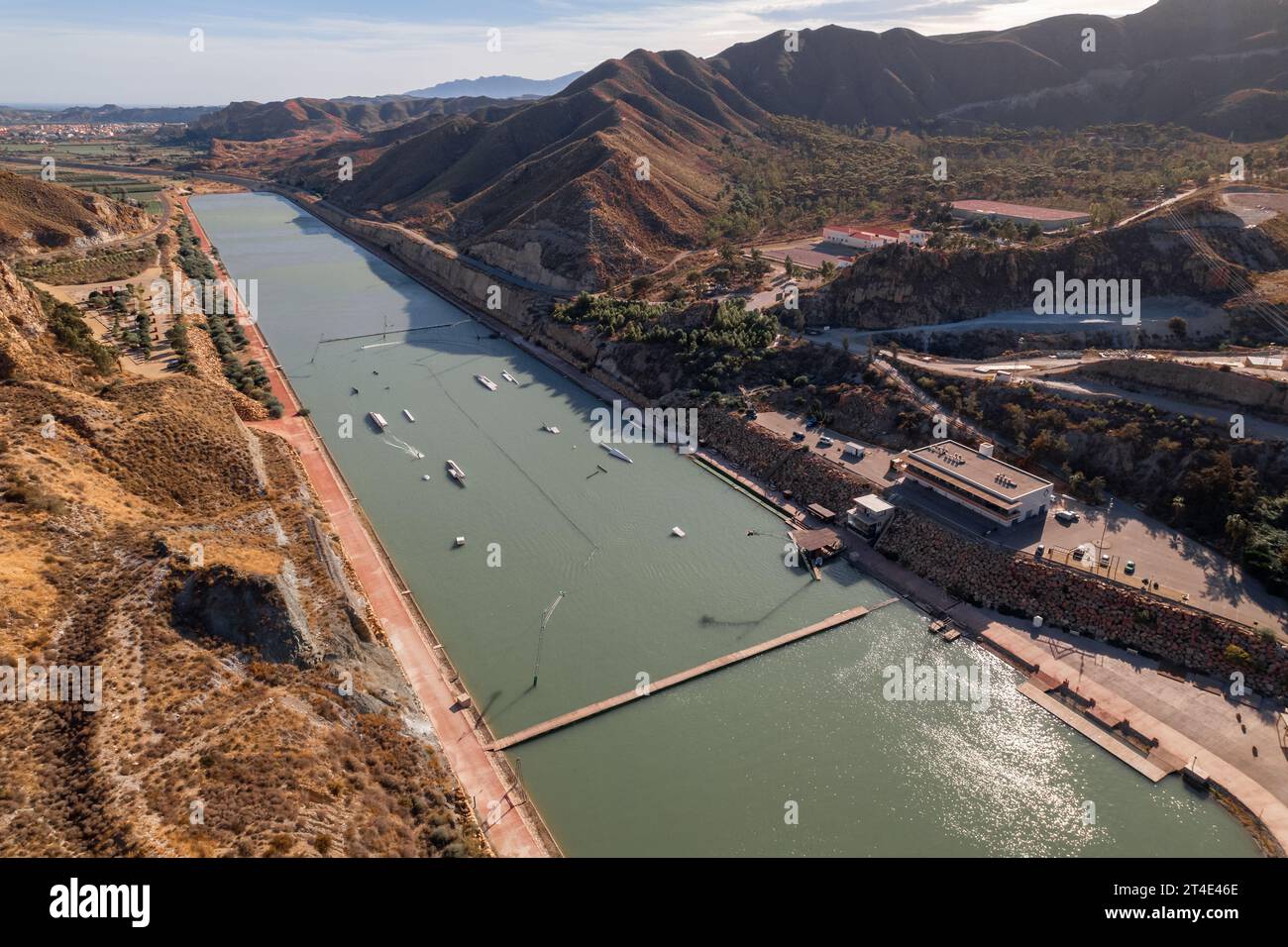 An aerial view of the Wakeboard Lunar Cable Park in Spain Stock Photo ...