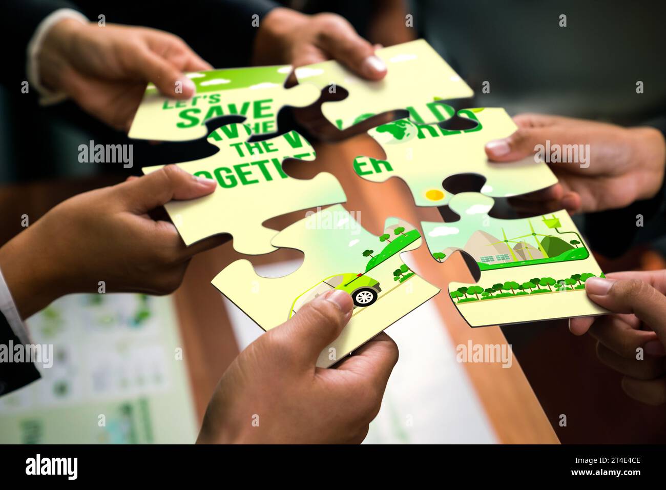 Cohesive group of business people forming jigsaw puzzle pieces in ...