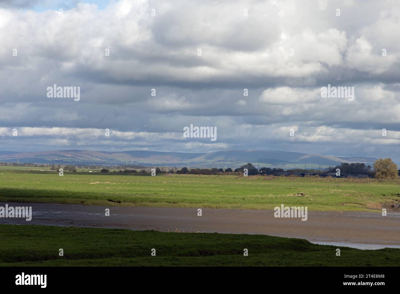 Flooded and waterlogged ground Becconsall Out Marsh looking toward the ...