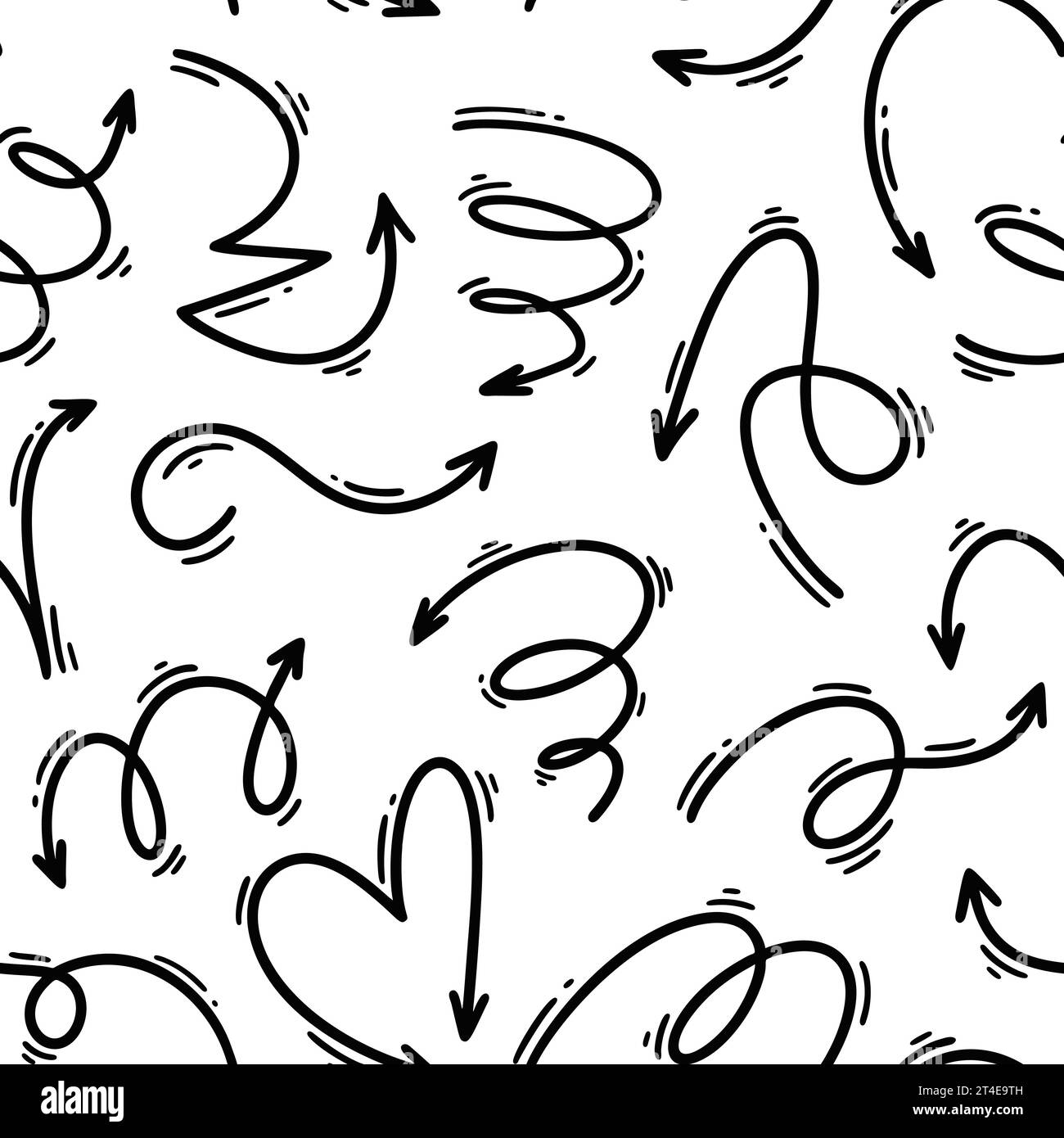 Doodle arrow seamless pattern. Squiggle, scribble, swoosh, swirl drawing. Vector illustration ...