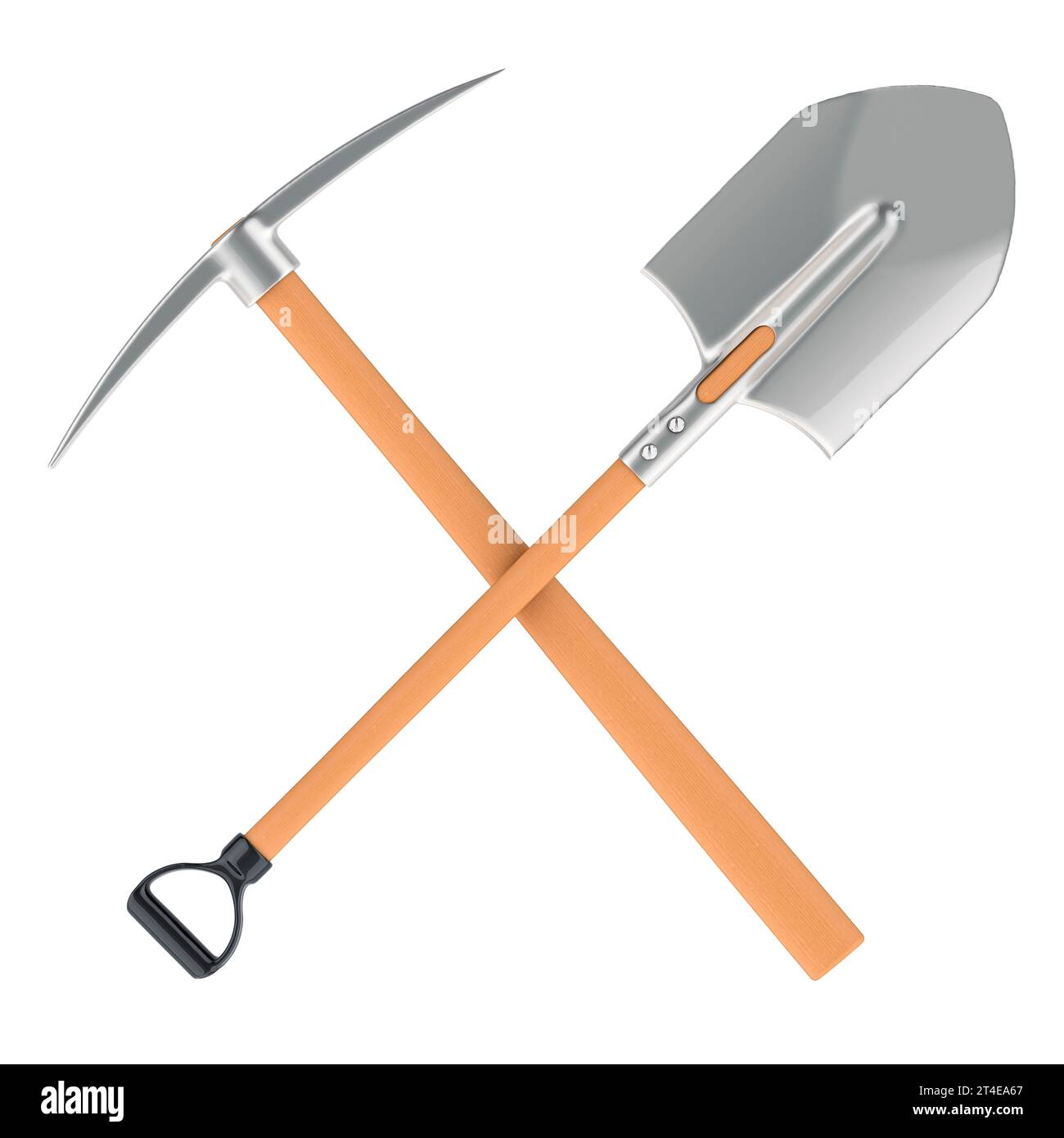 Crossed spade and pickaxe, 3D rendering isolated on white background ...