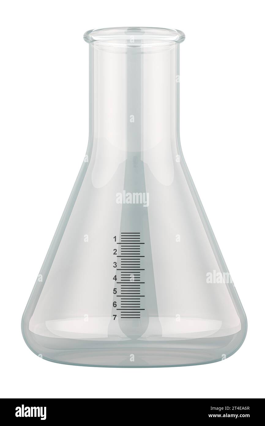 Empty conical flask, chemistry laboratory glassware. 3D rendering ...