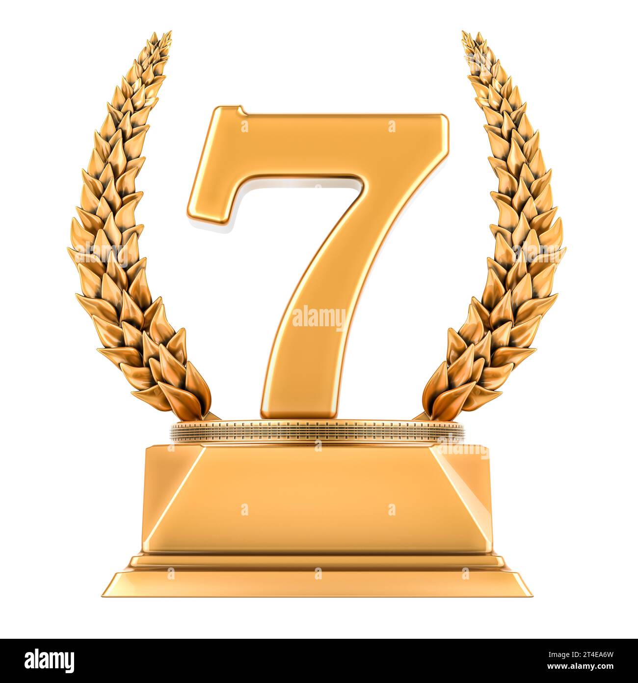 Golden 7, seventh place trophy cup, 3D rendering isolated on white ...