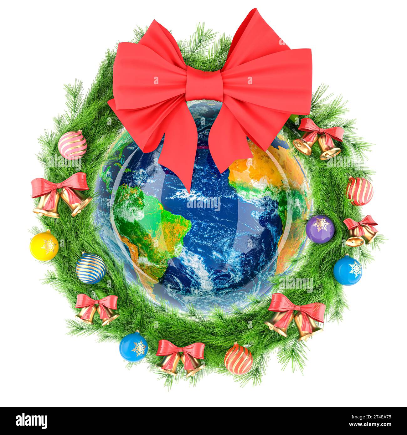 Christmas Holiday Wreath with Earth Globe, Global Christmas and New ...
