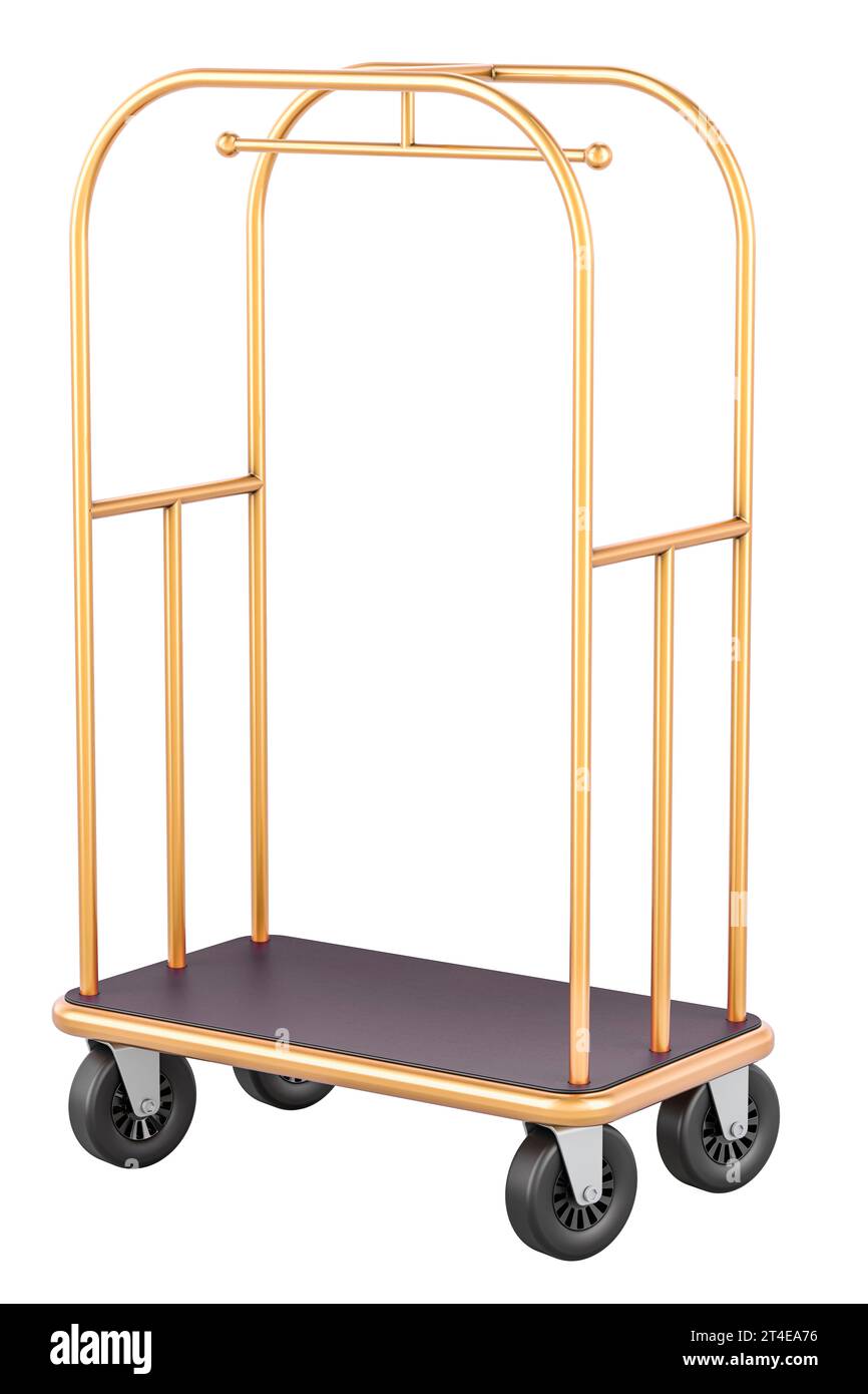 Hotel luggage trolley cart for carrying baggage. 3D rendering isolated ...
