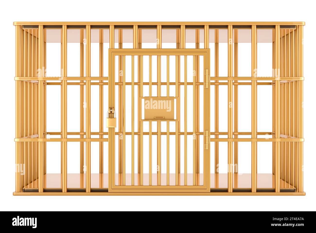 Golden cage, prison cell. 3D rendering isolated on white background ...