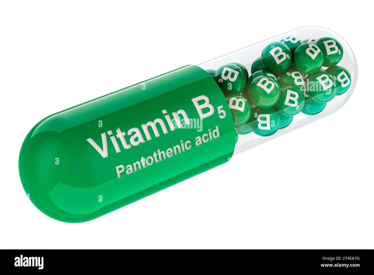 Vitamin capsule B5, pantothenic. 3D rendering isolated on white ...