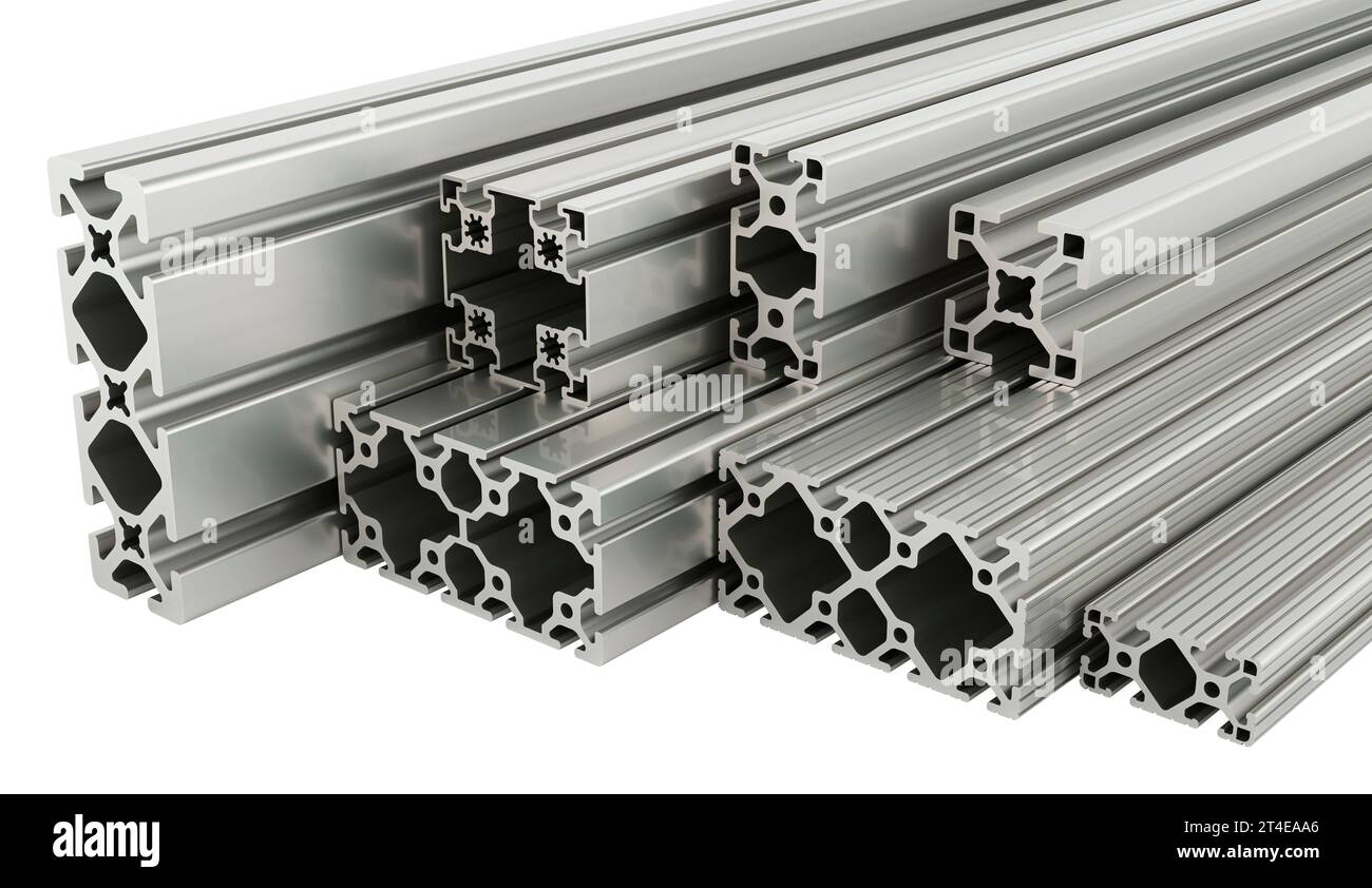 Aluminum profiles, 3D rendering isolated on white background Stock ...