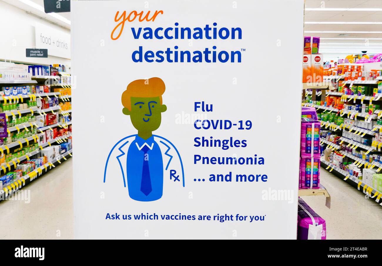 Covid-19 and multiple vaccination sign inside a North Florida pharmacy ...