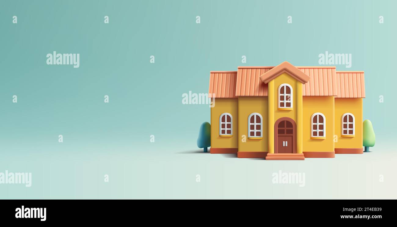 Real estate mansion front view render 3d illustration, guest house or ...