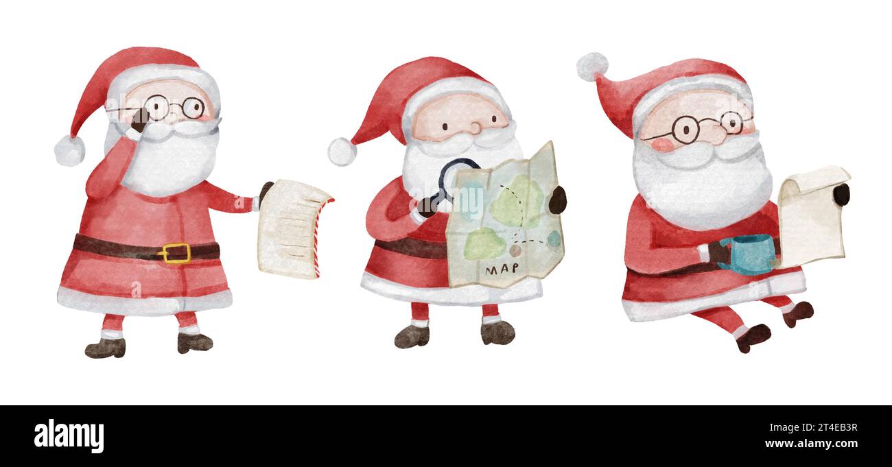 Santa claus . Christmas theme . Watercolor paint cartoon characters ...