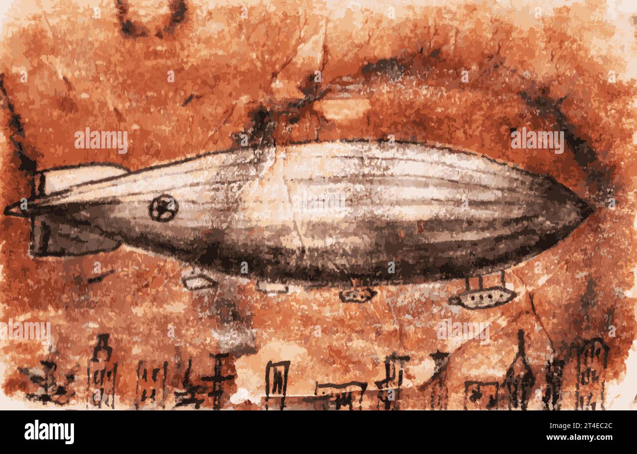 Vintage airship Zeppelin. Dirigible balloon. Vector hand drawn sketch ...