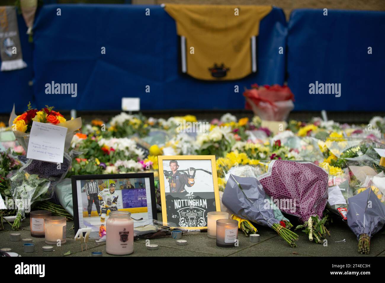 Nottingham, UK. 16th July, 2022. A memorial for Ice Hockey player Adam ...