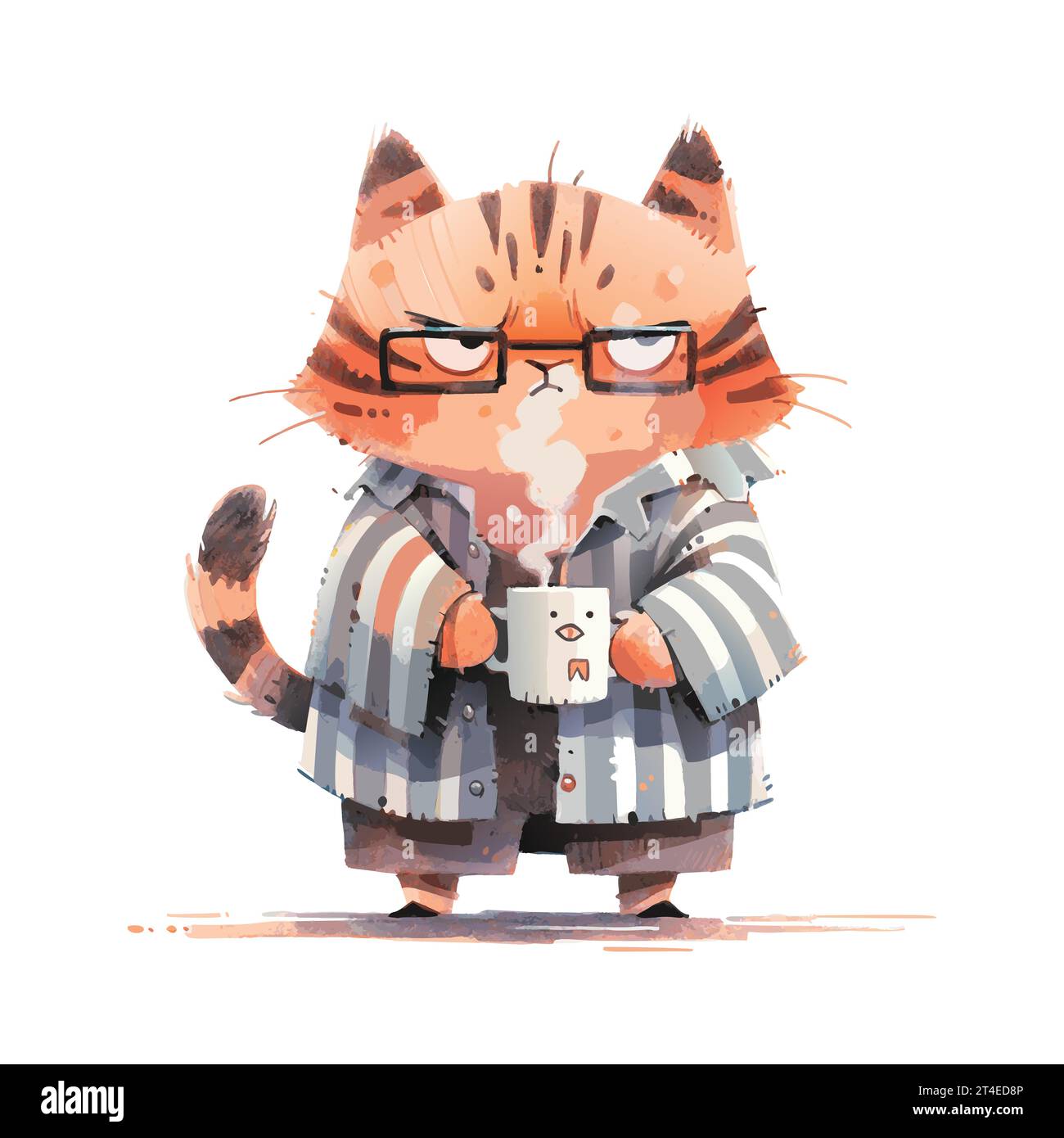 angry cat with a cup of coffee vector illustration Stock Vector Image ...