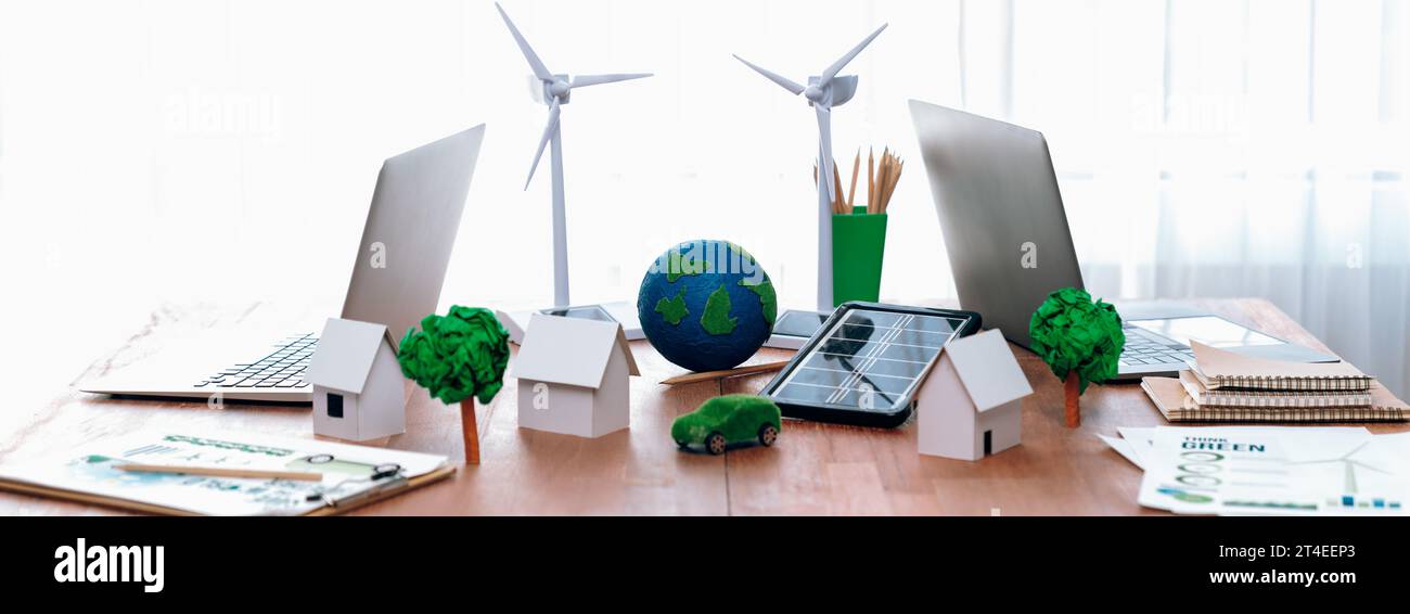 Environment friendly company office table with various eco mockup for ...