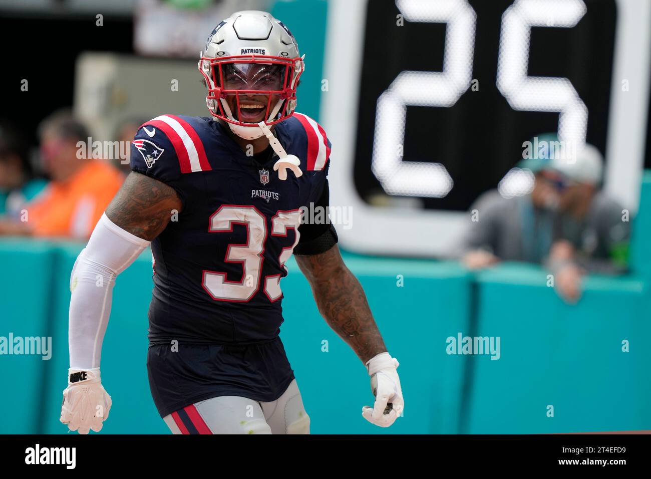 New England Patriots linebacker Anfernee Jennings (33) reacts after ...