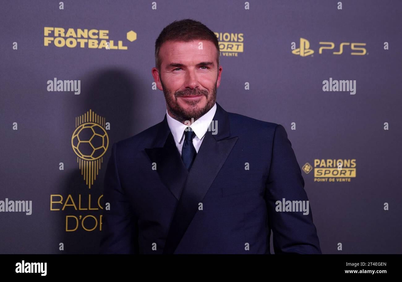 David Beckham arrives on the red carpet for the Ballon d’Or ceremony at ...