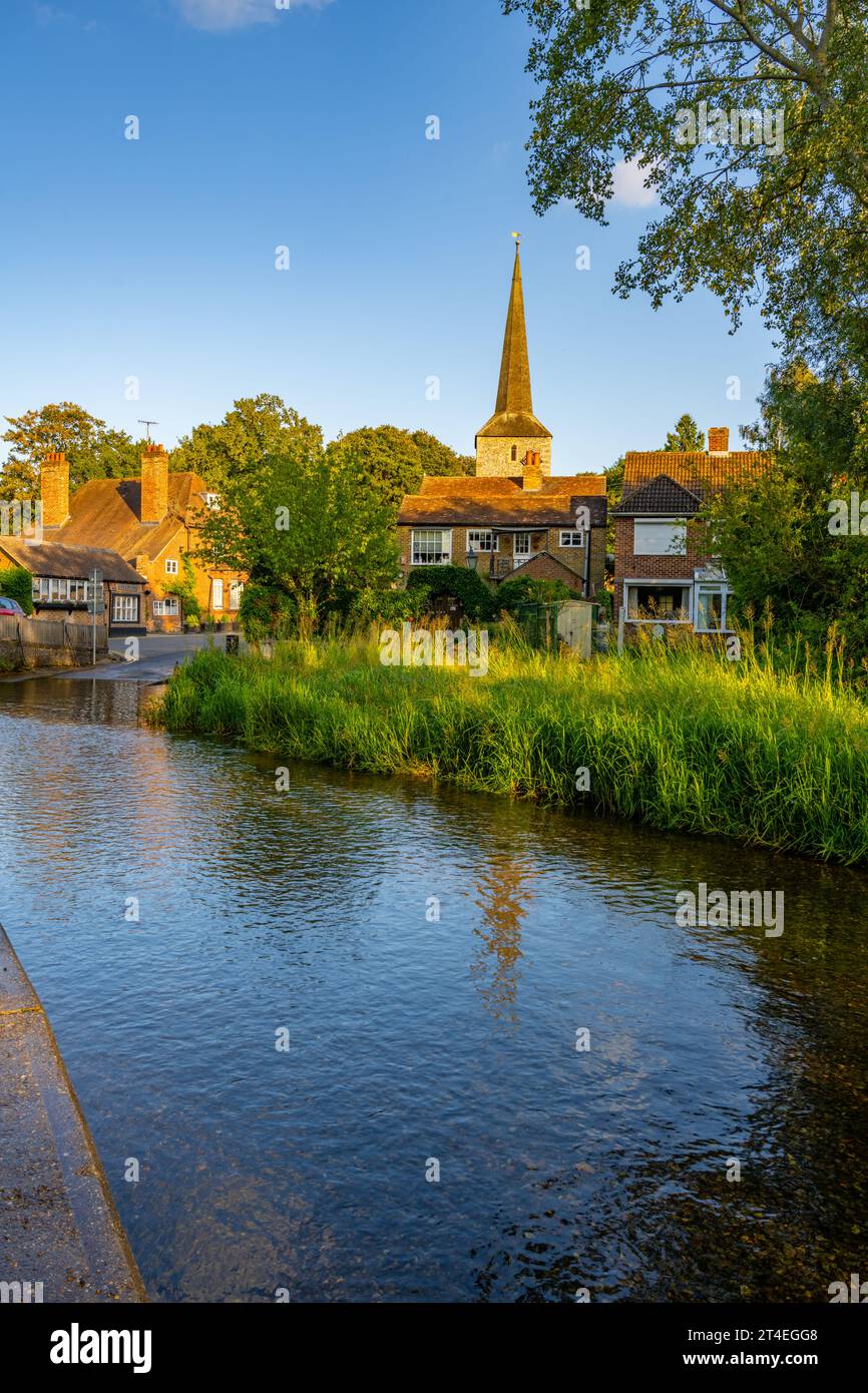 The River Darent and the ford, at Eynesford Kent, on a summer evening ...