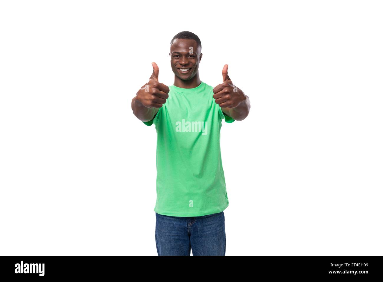 handsome positive inspired 30 year old american man wearing light green ...