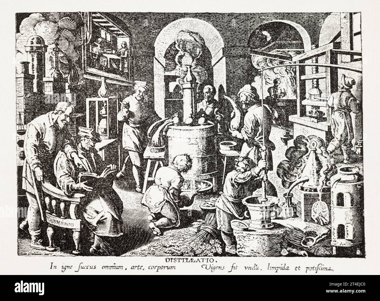 'Distillatio' - Apothecary laboratory at work, with old distilling ...