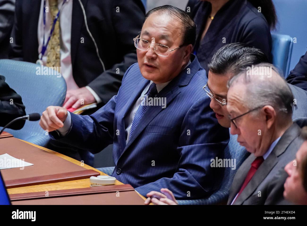 Zhang Jun, China's ambassador to the United Nations, left, attends the ...
