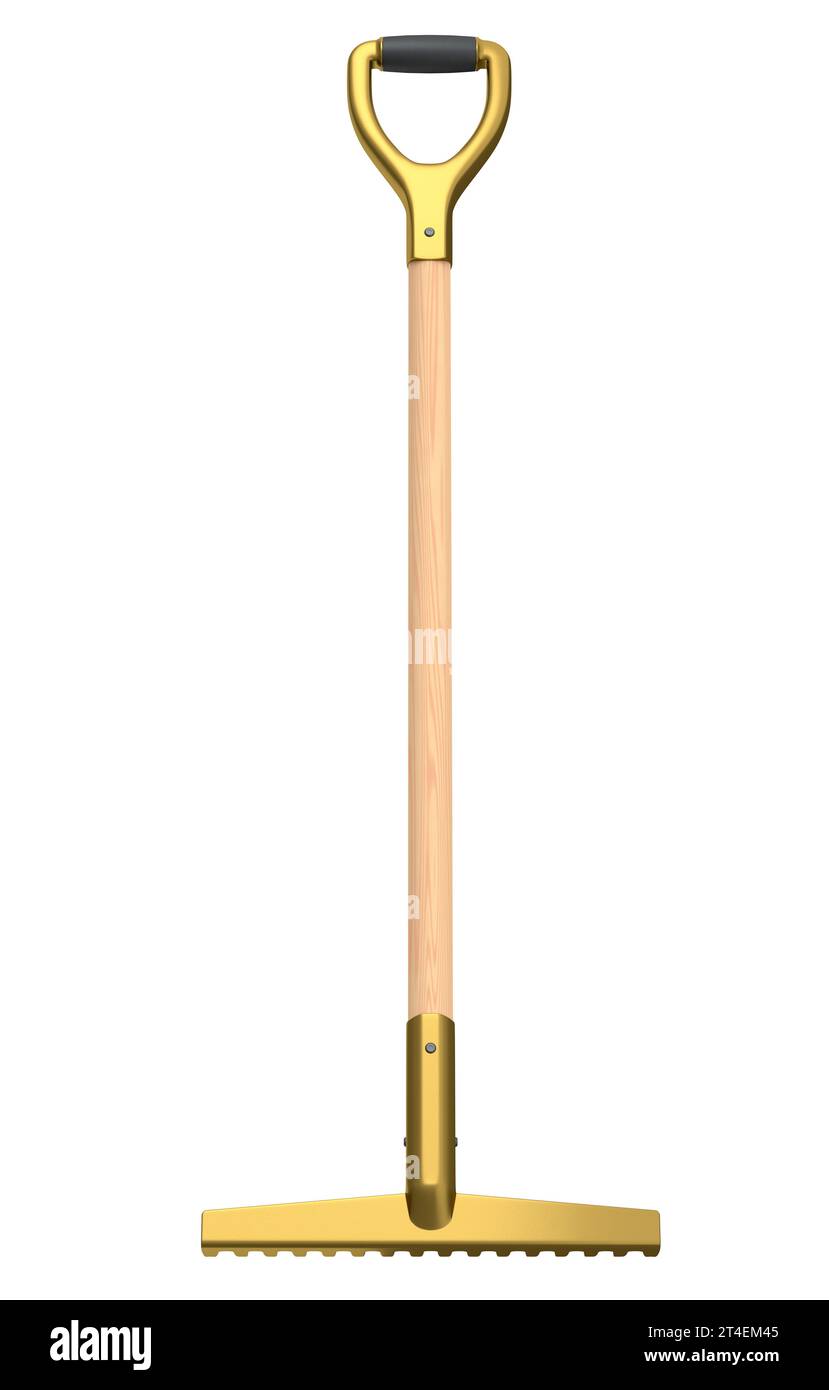 Garden rake with wooden handle for harvesting hay isolated on white ...