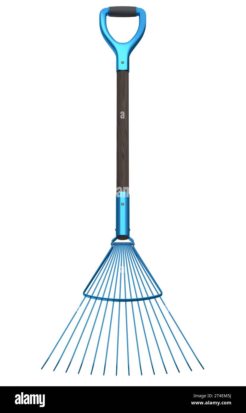 Garden rake with wooden handle for harvesting hay isolated on white ...